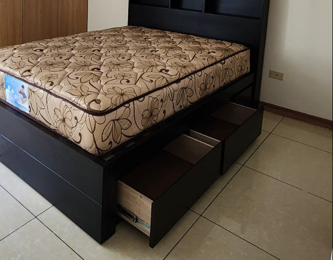 Cama Librero con cabezal organizador y dos gavetas auxiliares – Camas ...