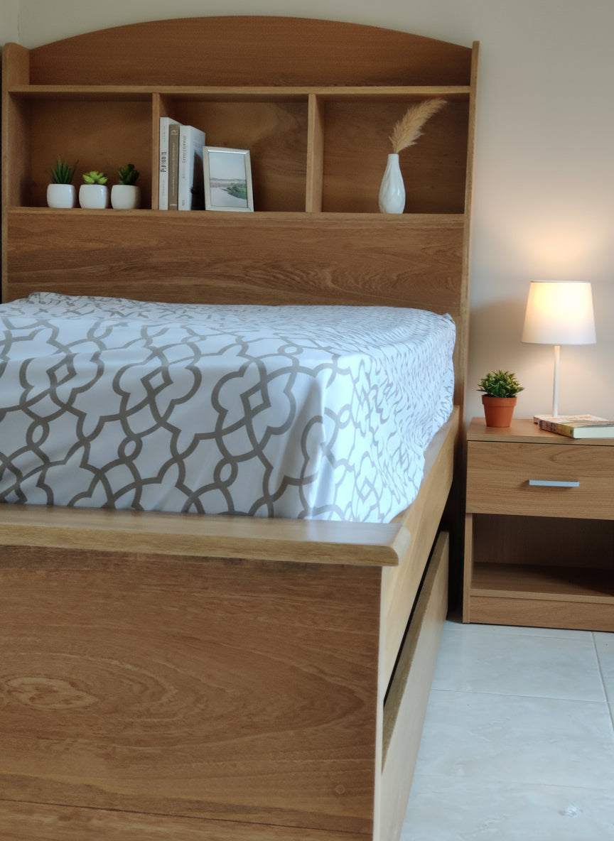 Cama Librero con cabezal organizador y dos gavetas auxiliares – Camas ...